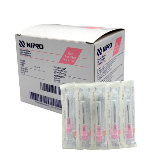 Aguja Hipodérmica 18G x 38mm (1 1/2”) Rosa NIPRO Caja con 100 Piezas ...