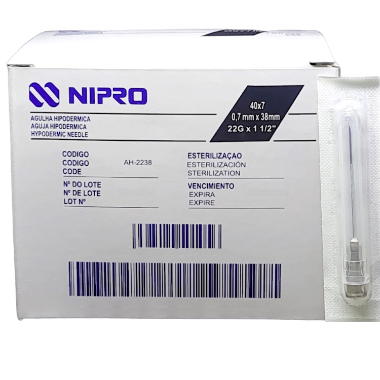 Aguja Hipodérmica 22G x 38mm (1 1/2”) Negro NIPRO Caja con 100 Piezas | WEB | REGALCOM