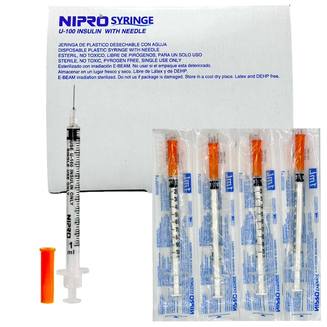 Jeringa para insulina de 1 mL con Aguja 31G x 6mm NIPRO Caja con 100 Piezas | WEB | REGALCOM