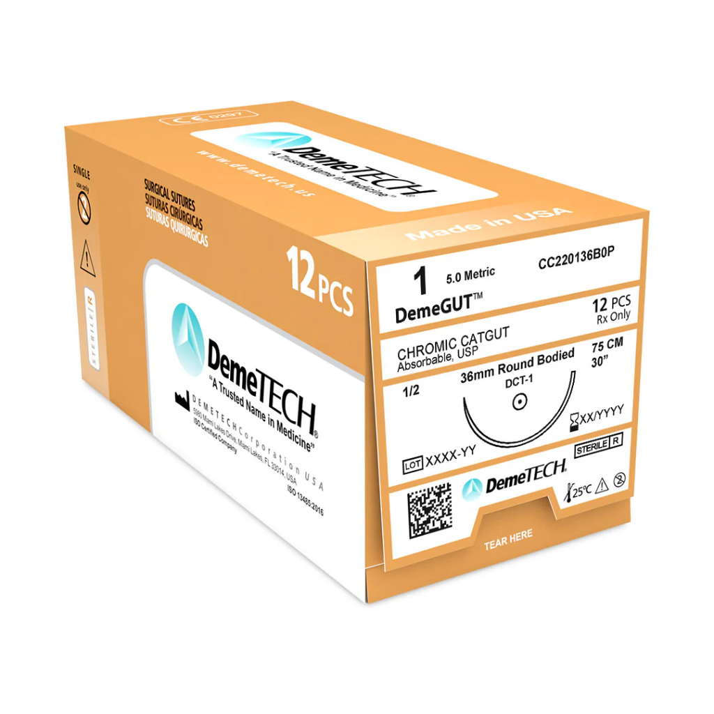 Sutura Catgut Cromico 1 aguja Ahusada de 36 mm 1/2 circulo hebra de 75 ...